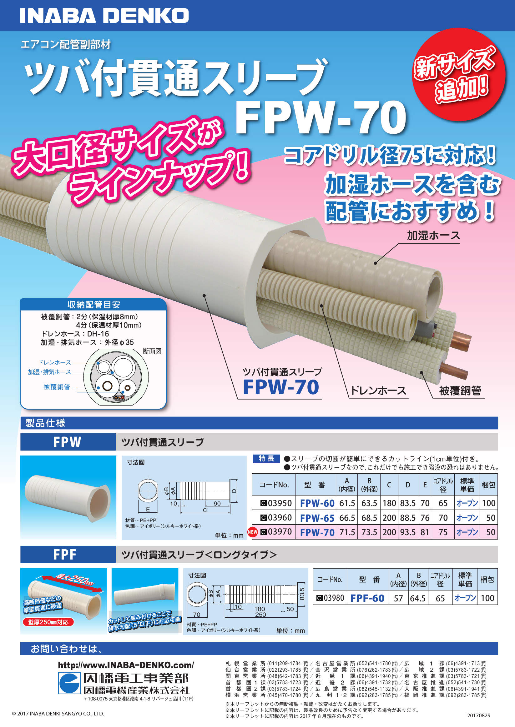 【FPW】ツバ付貫通スリーブ | 製品情報 | 因幡電工 INABA DENKO（因幡電機産業）
