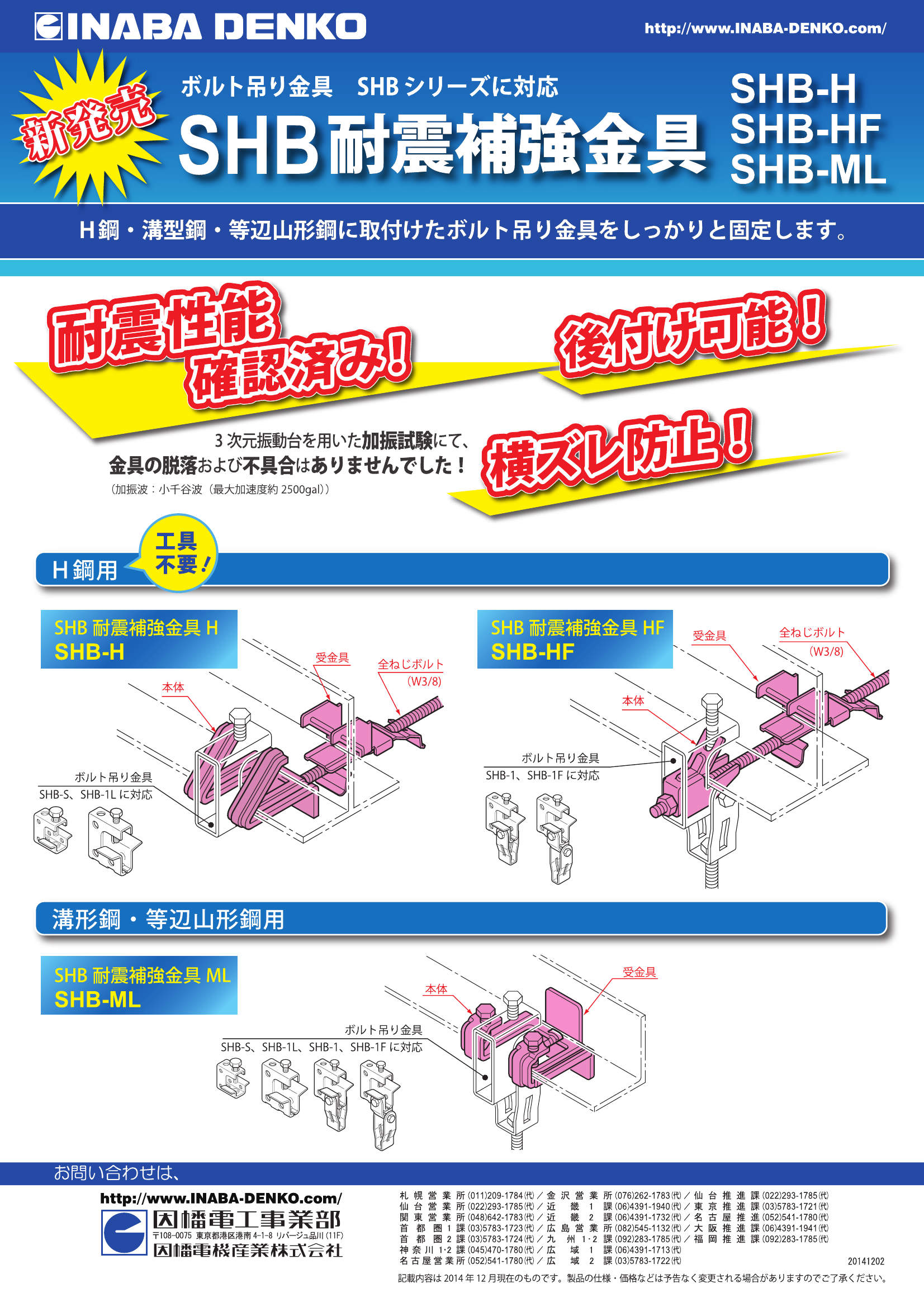【SHB-ML】SHB補強金具ML 溝形鋼・等辺山形鋼用 | 製品情報 | 因幡電工 INABA DENKO（因幡電機産業）